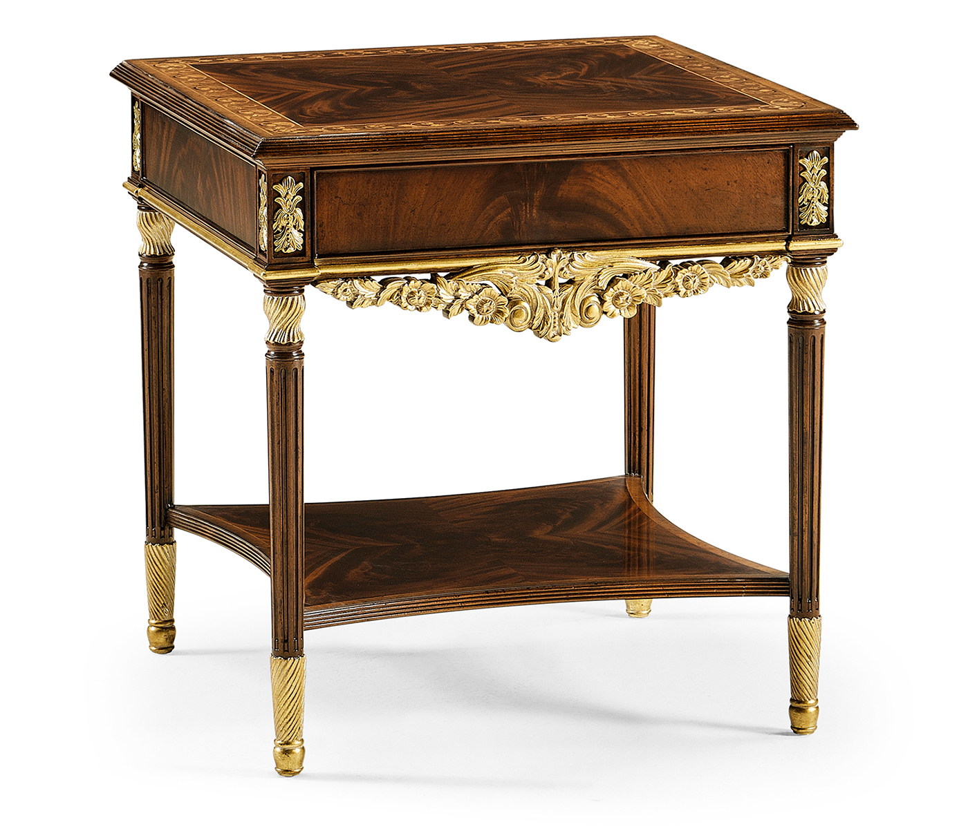 Louis IV style mahogany & gilded square side table